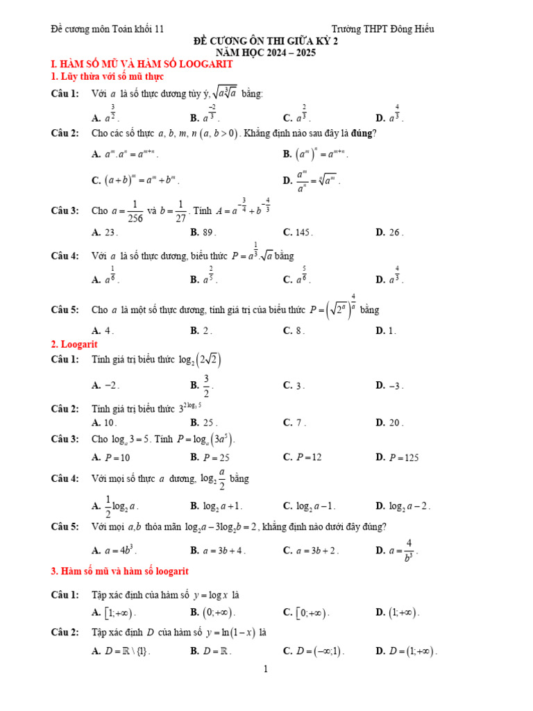 De Cuong Mon Toan k11 | PDF