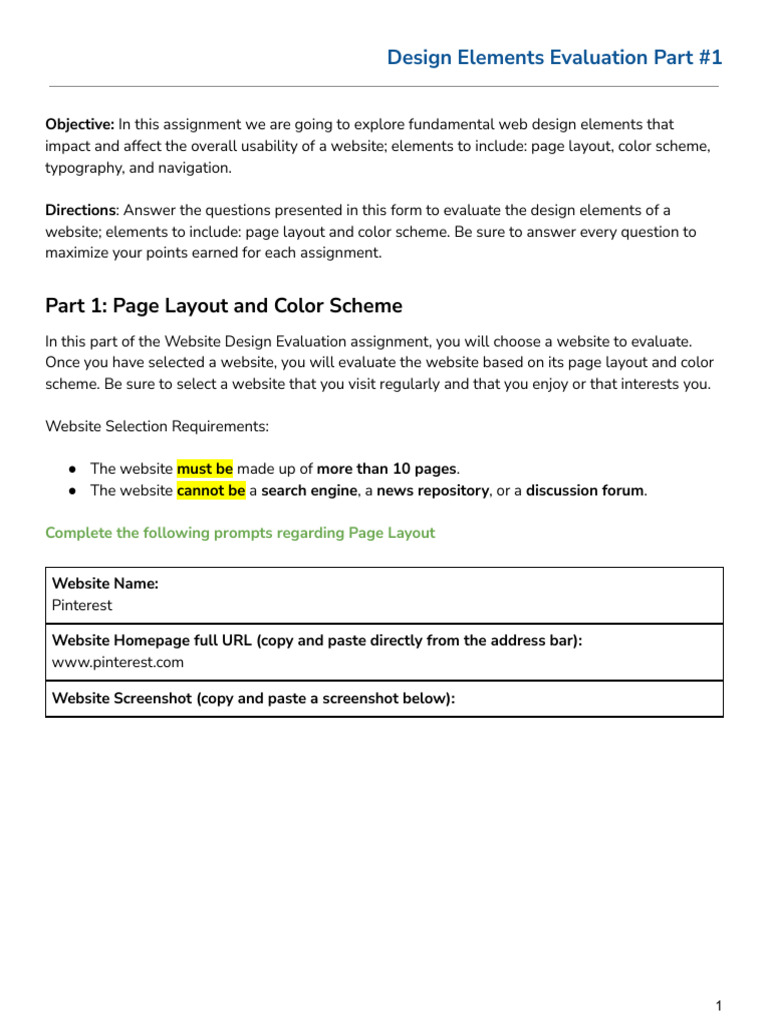 Nasarah's Design Elements Evaluation Form Part #1 | PDF | Web Design ...