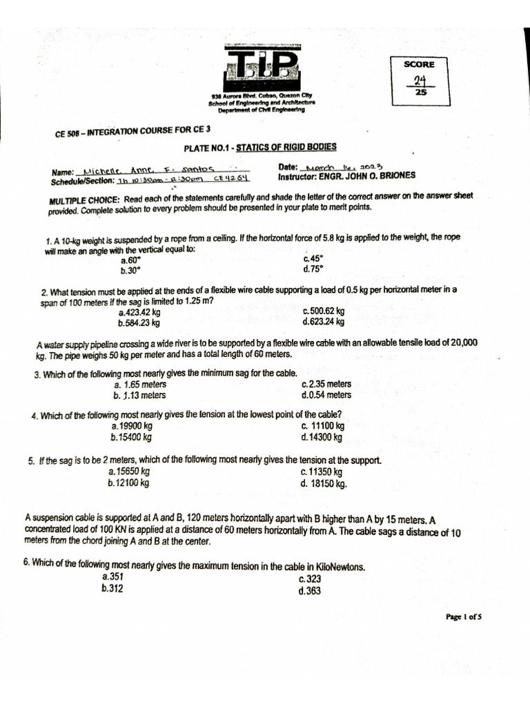 Plate 1 Statics | PDF
