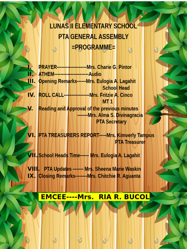 Pta General Assembly Programme | PDF
