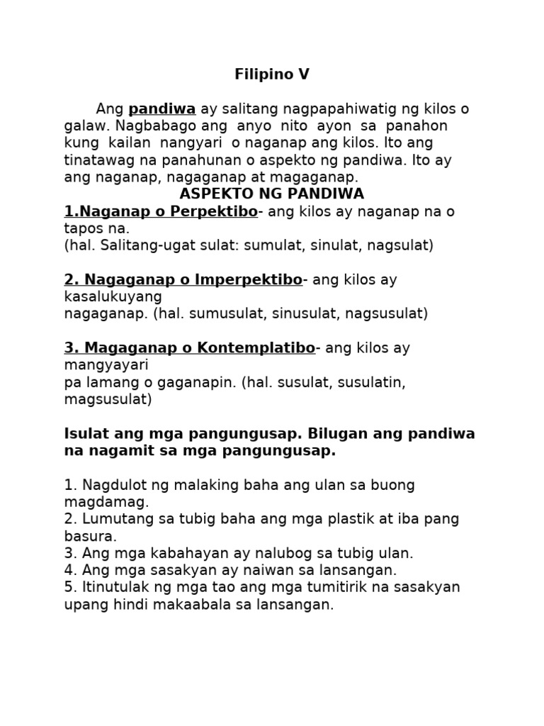 Filipino V Activity Sheet Q2 W4 | PDF