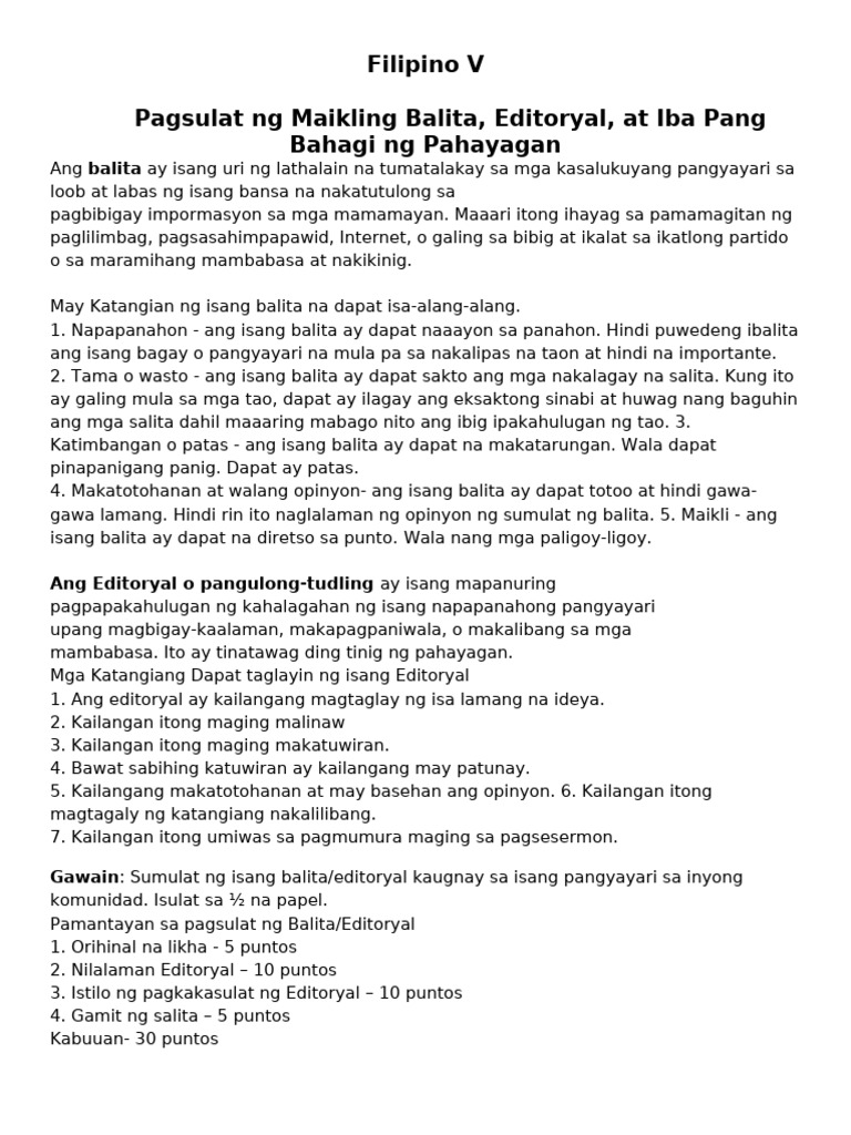 Filipino V Activity Sheet Q4 W6 | PDF