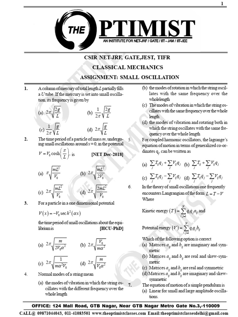 Assignment - Small Oscillation | PDF | Oscillation | Normal Mode