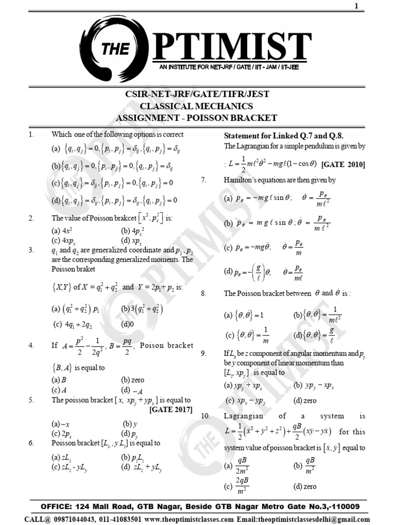 Assignment - Poisson Bracket-1 | PDF | Momentum | Differential Geometry