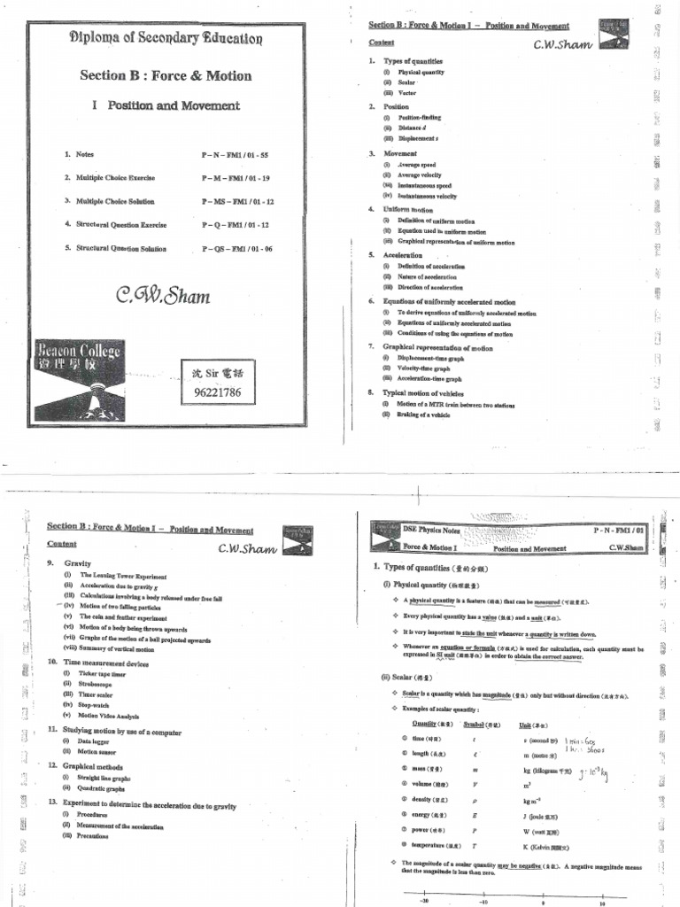 Chp2_Force _ Motion (CWS) | PDF
