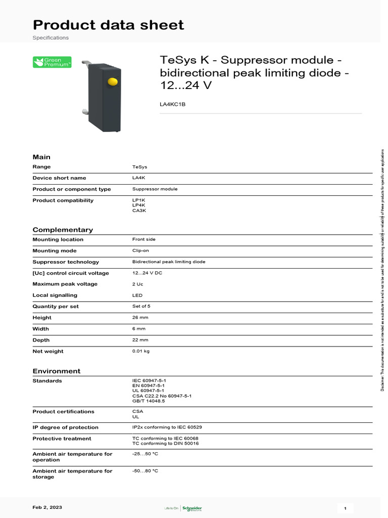 Schneider Electric LA4KC1B Datasheet | PDF | Electrical Engineering ...