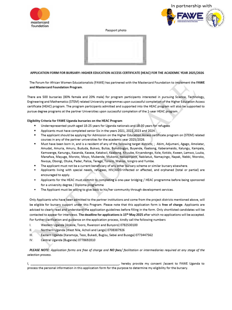 FAWE Uganda HEAC Bursary Application 2025 | PDF | Uganda