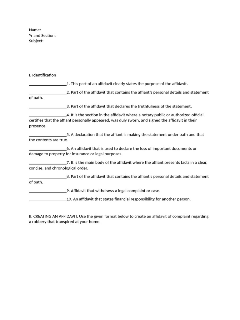 Legal Forms - Affidavit | PDF