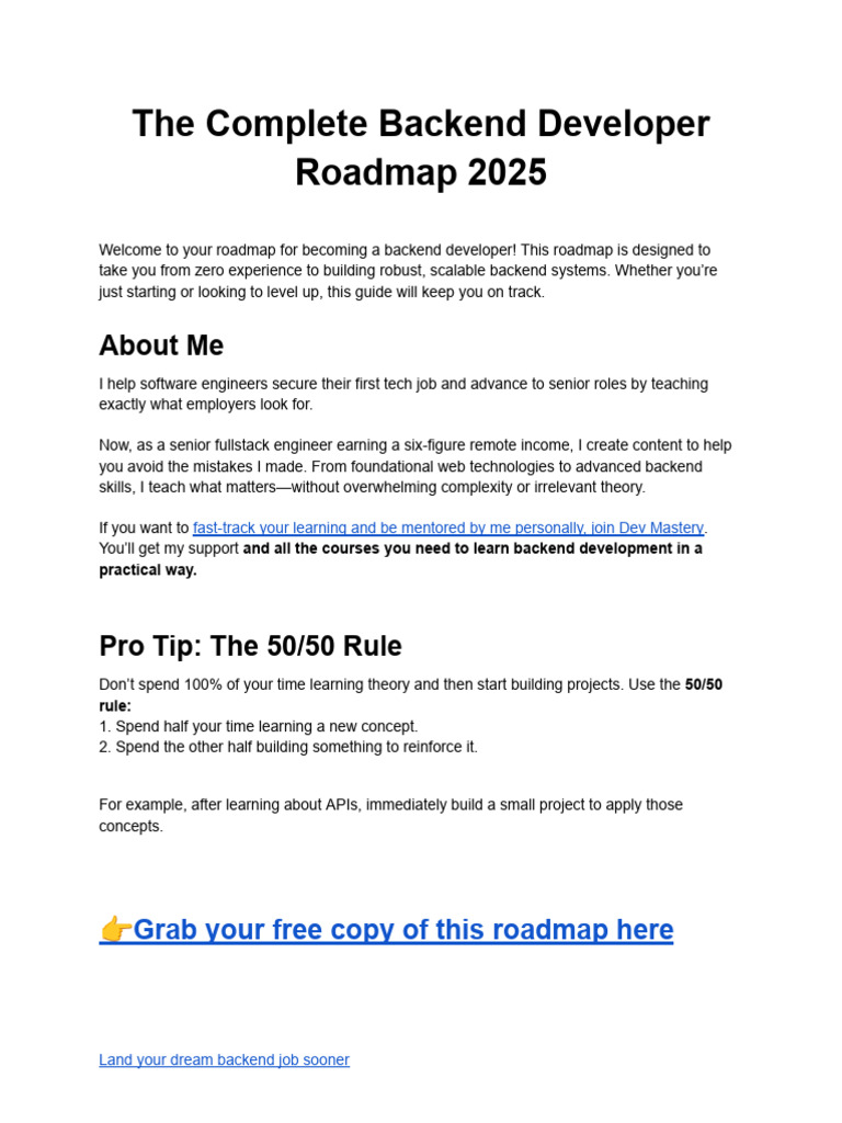 Backend Developer Roadmap 2025 | PDF | Databases | Information Technology Management