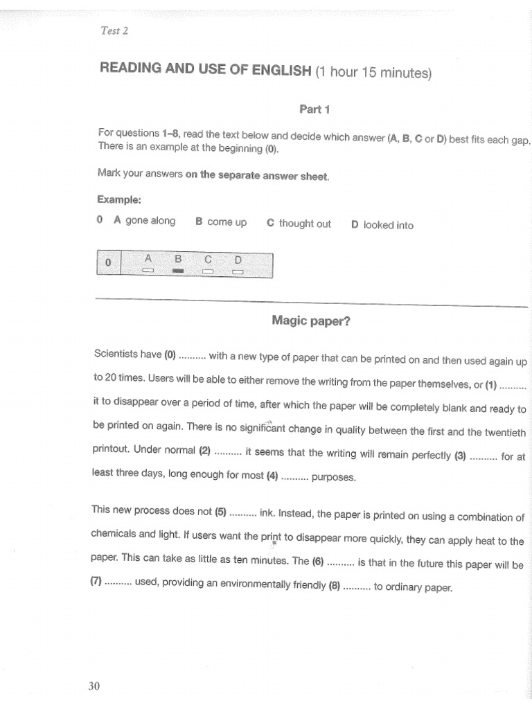 First for Schools 3 Test 2 Reading and Use of English | PDF