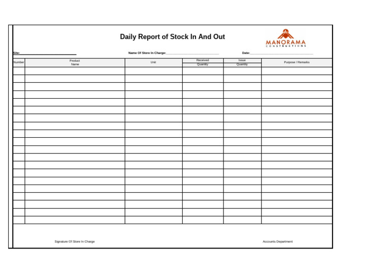 Daily Stock In-Out Report Template | PDF