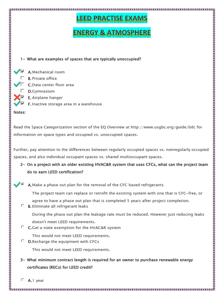 LEED PRACTISE EXAMS - Energy & Atmosphere | PDF | Chlorofluorocarbon ...