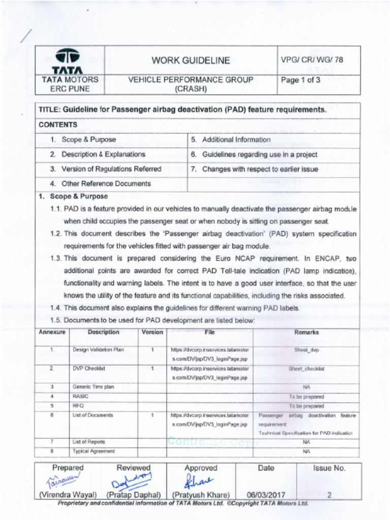 WG 078 Guideline For Passenger Airbag Deactivation (Pad) Feature ...