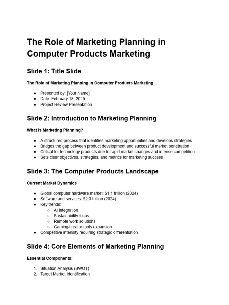 The Role of Marketing Planning in Computer Products Marketing | PDF ...
