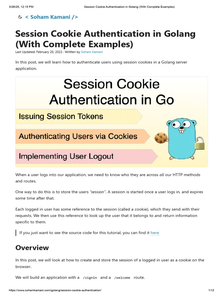 Session Cookie Authentication in Golang (With Complete Examples) | PDF | Http Cookie | Login