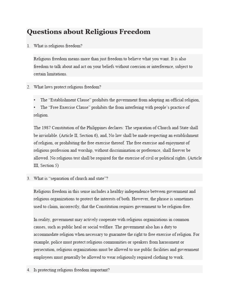 Questions About Religious Liberty and Answers | PDF | Freedom Of ...