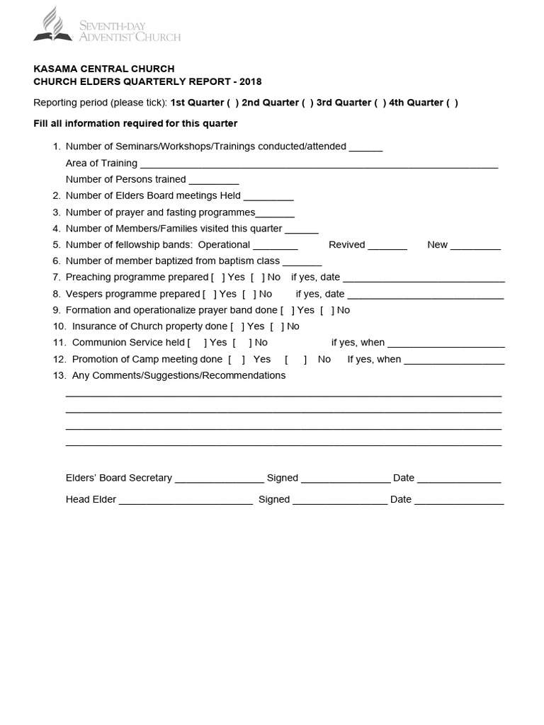 Church Elders Report Form | PDF