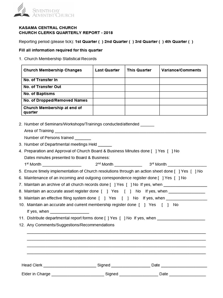 Church Clerks Report Form | PDF