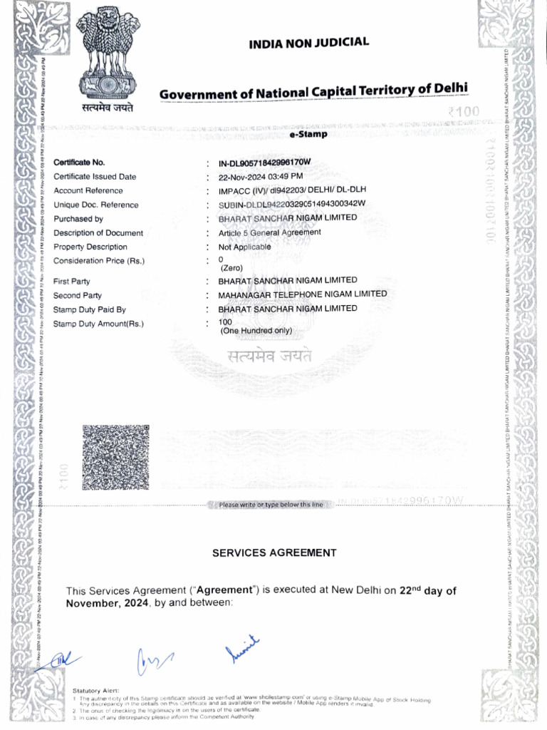 Services Agreement Between MTNL & BSNL DTD 22112024 | PDF | Breach Of Contract