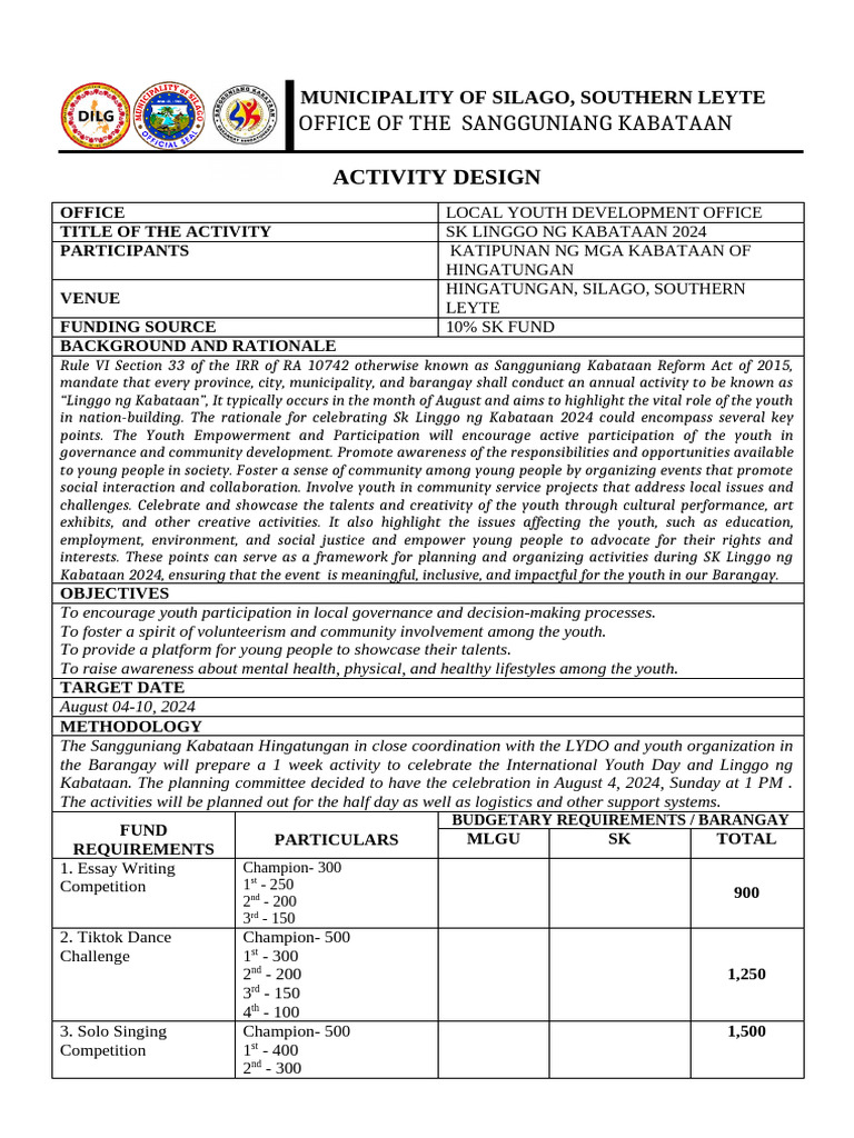 SK Linggo ng Kabataan 2024 Activity Plan | PDF