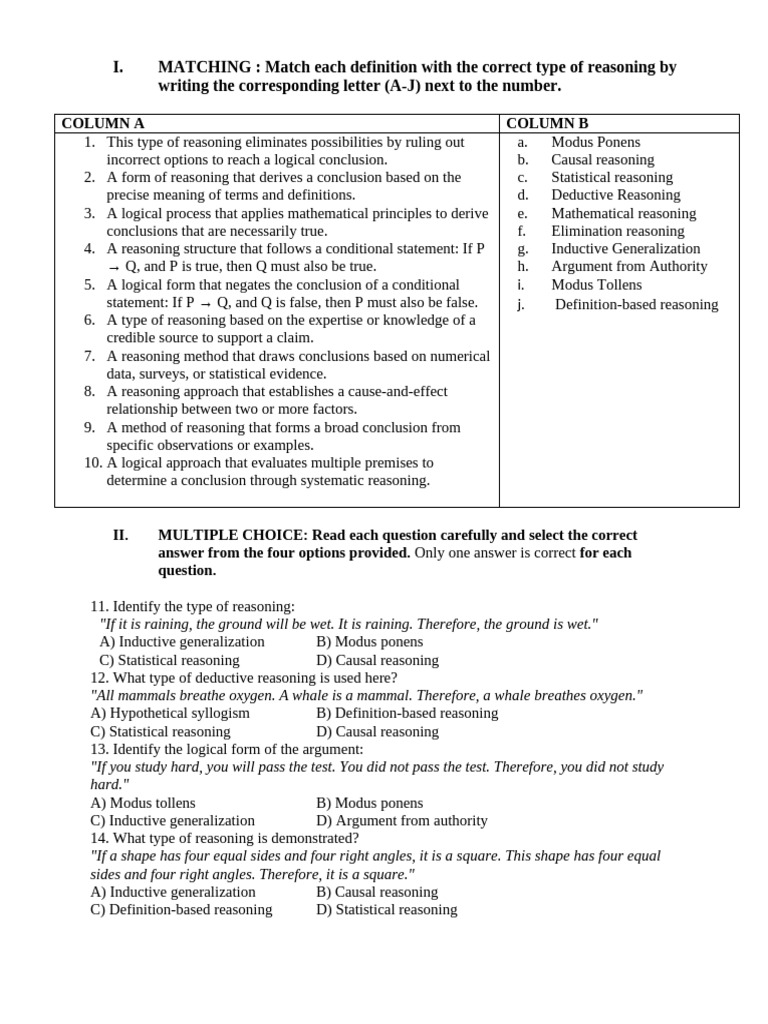 Types of Reasoning and Logical Analysis | PDF | Deductive Reasoning ...