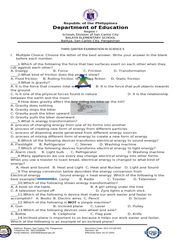 Science 6 Third Quarter Exam Guide | PDF | Volcano | Force