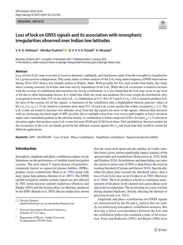 Loss of Lock On GNSS Signals and Its Association With Ionospheric ...