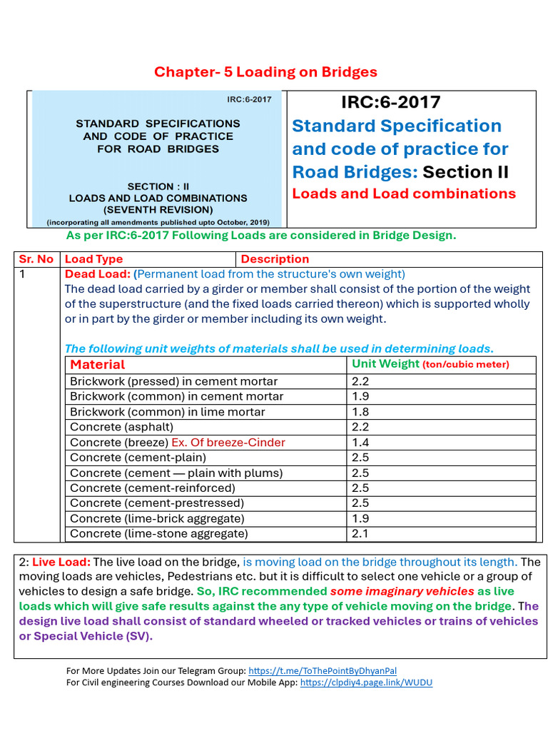 Module 7 Loading On Bridge Part 1 (Irc Loading) PDF | PDF | Axle | Concrete