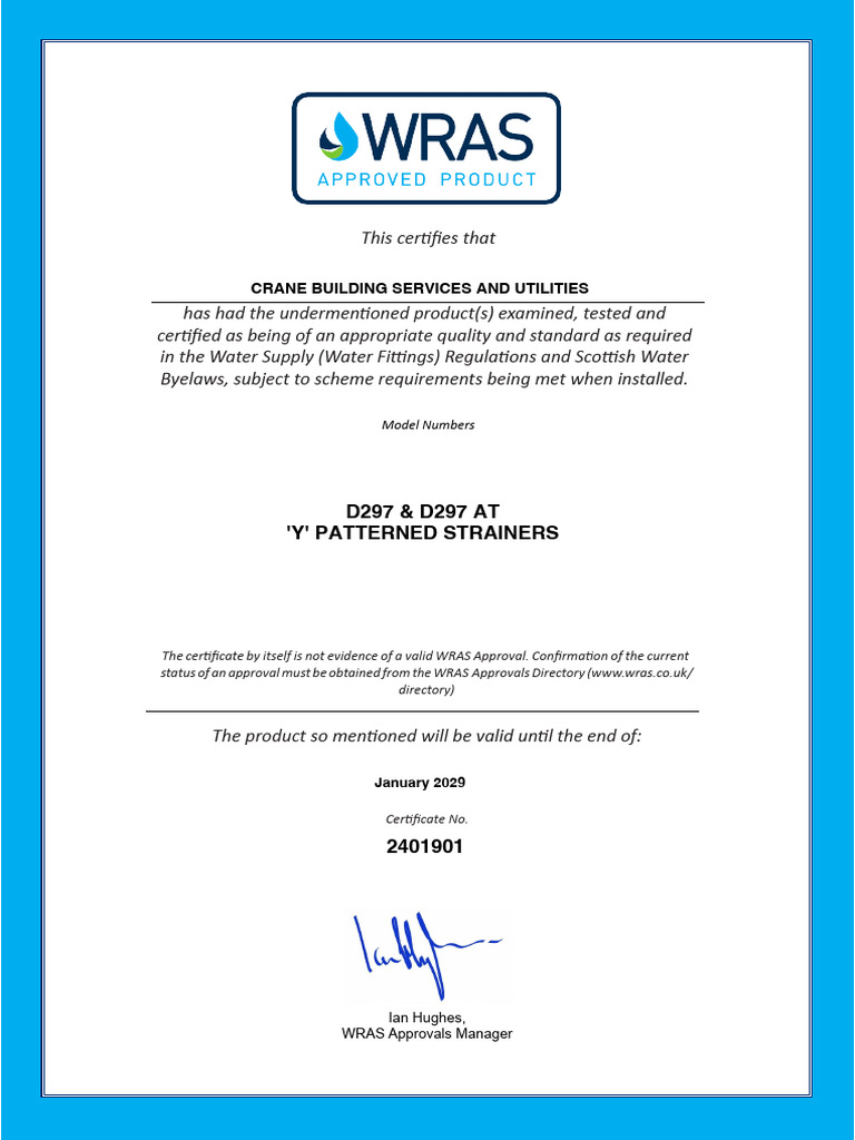 WRAS Certification for Crane Strainers | PDF