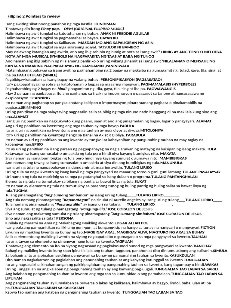 Filipino 2 Pointers To Review2 | PDF