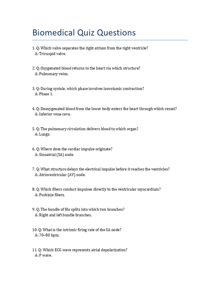 Biomedical Quiz: Key Questions & Answers | PDF | Electroencephalography ...