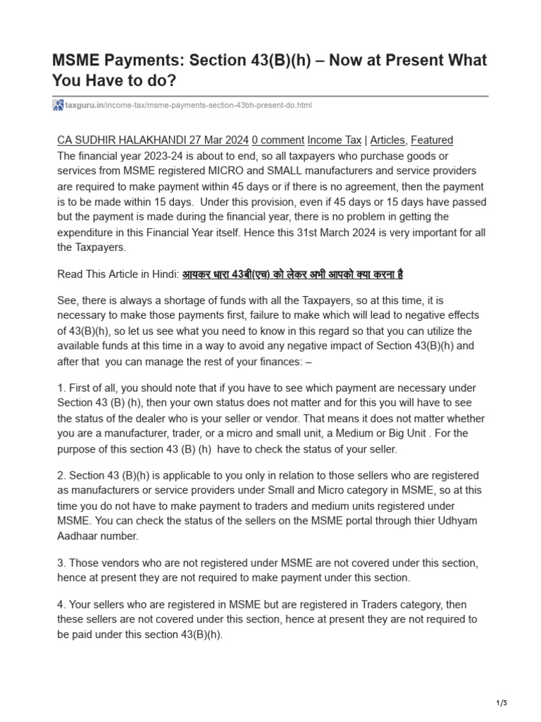 Taxguru - in-MSME Payments Section 43Bh Now at Present What You Have To ...