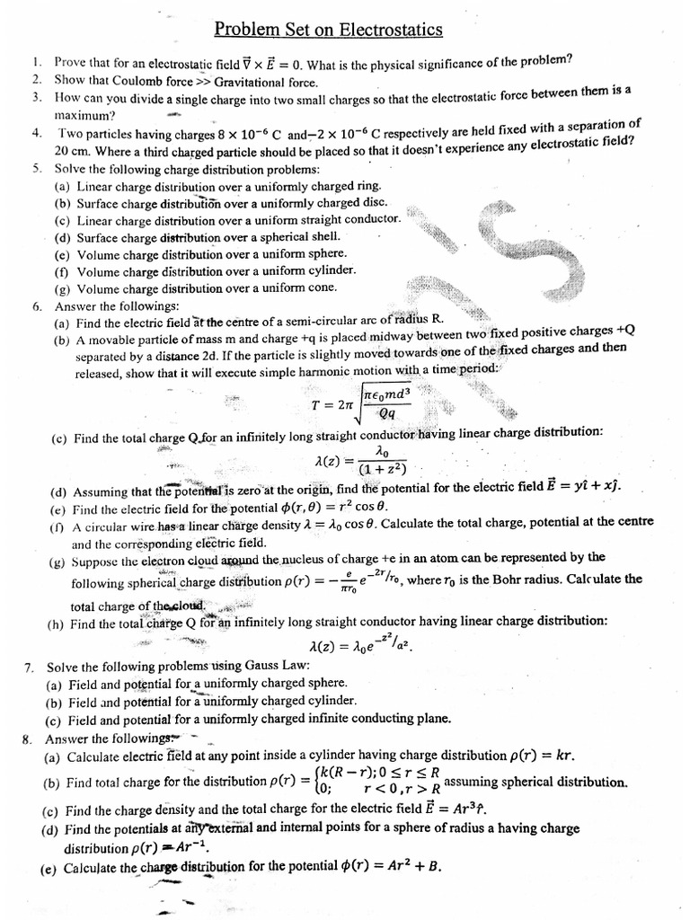 Assignment On Electrostatics | PDF