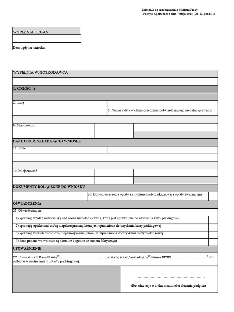 Wniosek o Wydanie Karty Parkingowej | PDF