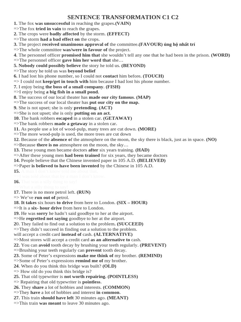 Sentence Transformation C1 C2 | PDF