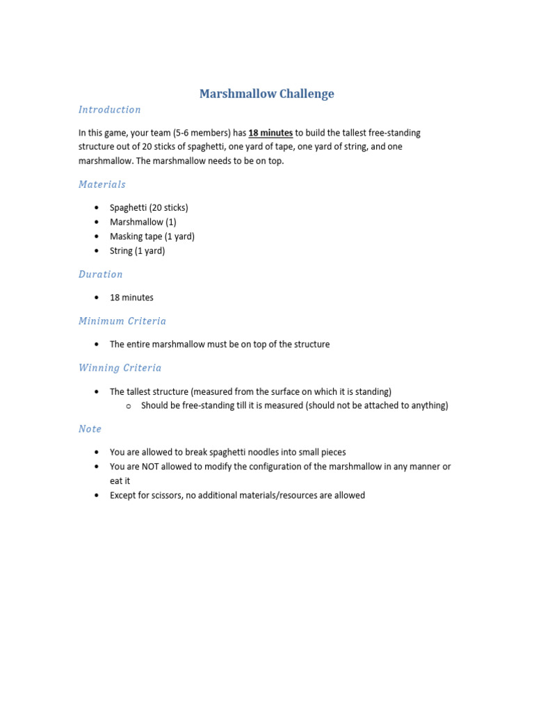 Marshmallow Challenge Team Building Guide | PDF