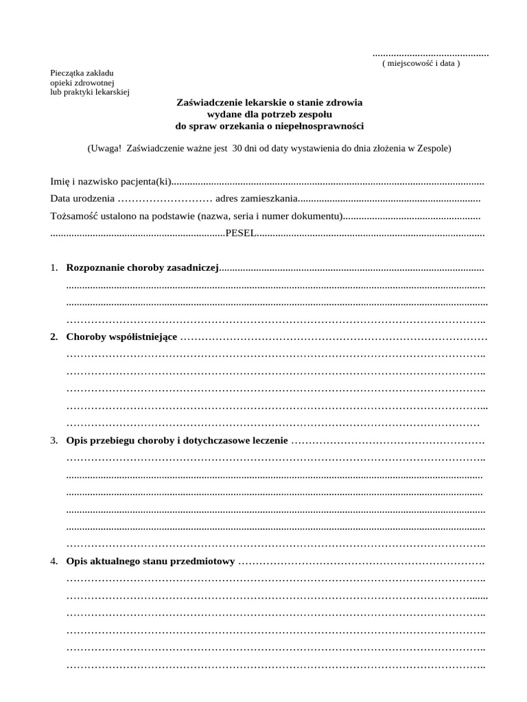 Zaświadczenie Lekarskie o Stanie Zdrowia | PDF