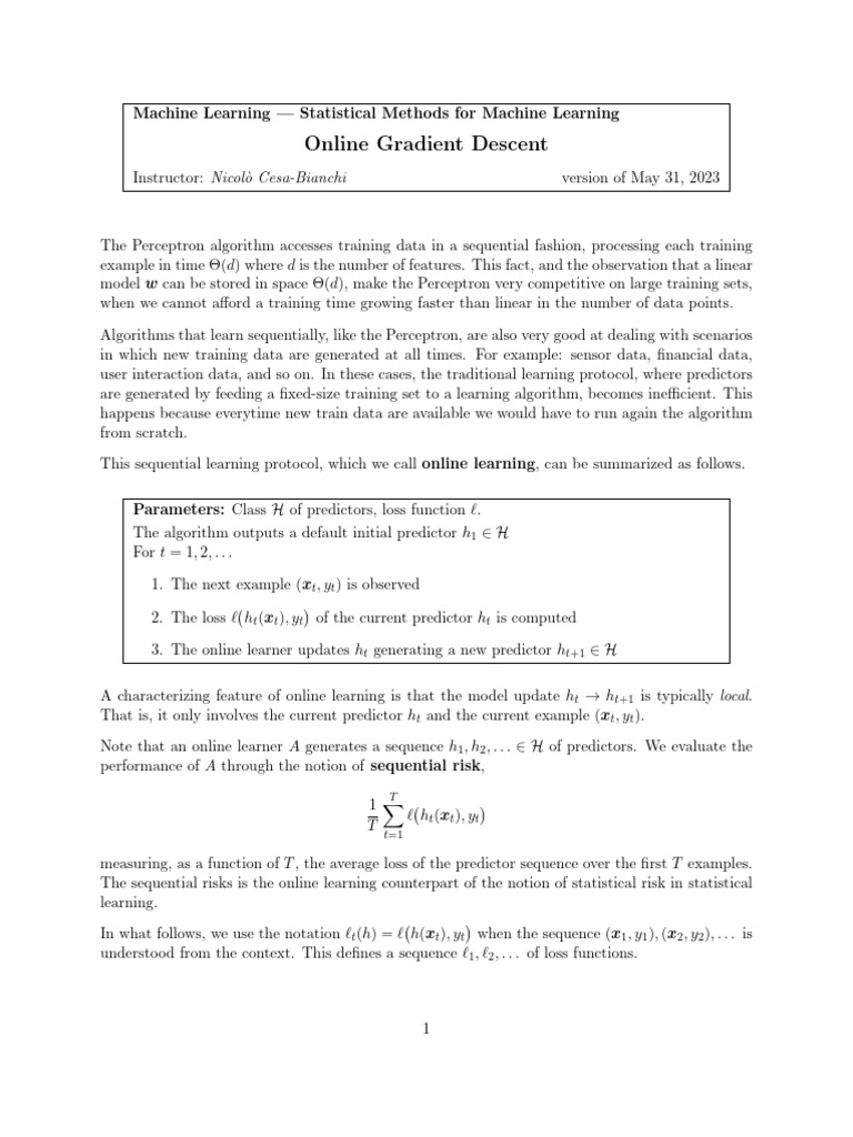 Online Gradient Descent | PDF | Applied Mathematics | Mathematical Analysis