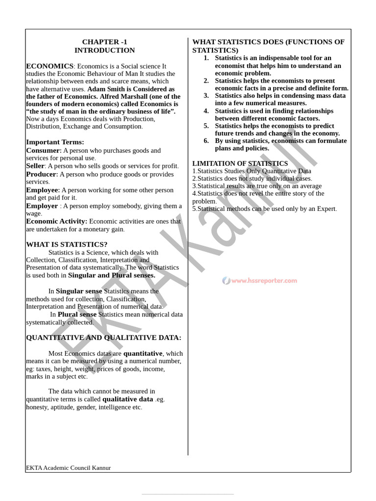 HSSRPTR - Statistics For Economics Chapter 1,2,3, and 9 | PDF ...