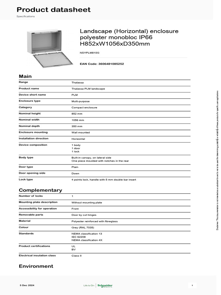 Schneider Electric - Thalassa-PLM-GRP-Enclosures - NSYPLM810G | PDF ...