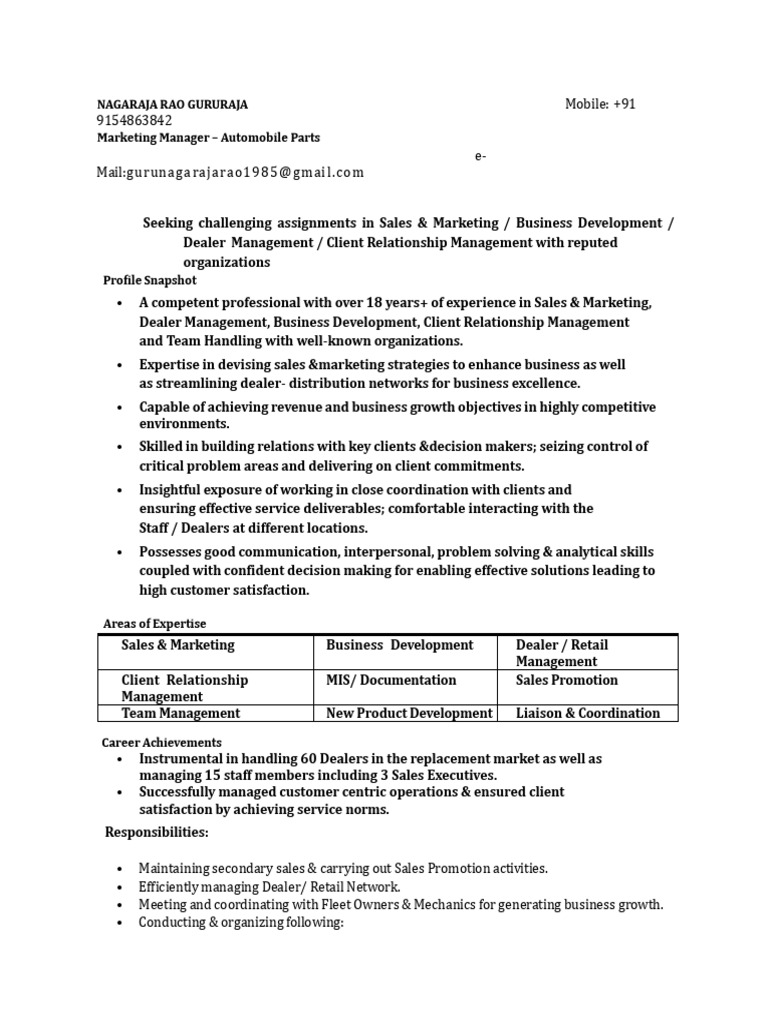 Resume Nagaraj New Jan 2025 | PDF | Sales | Marketing