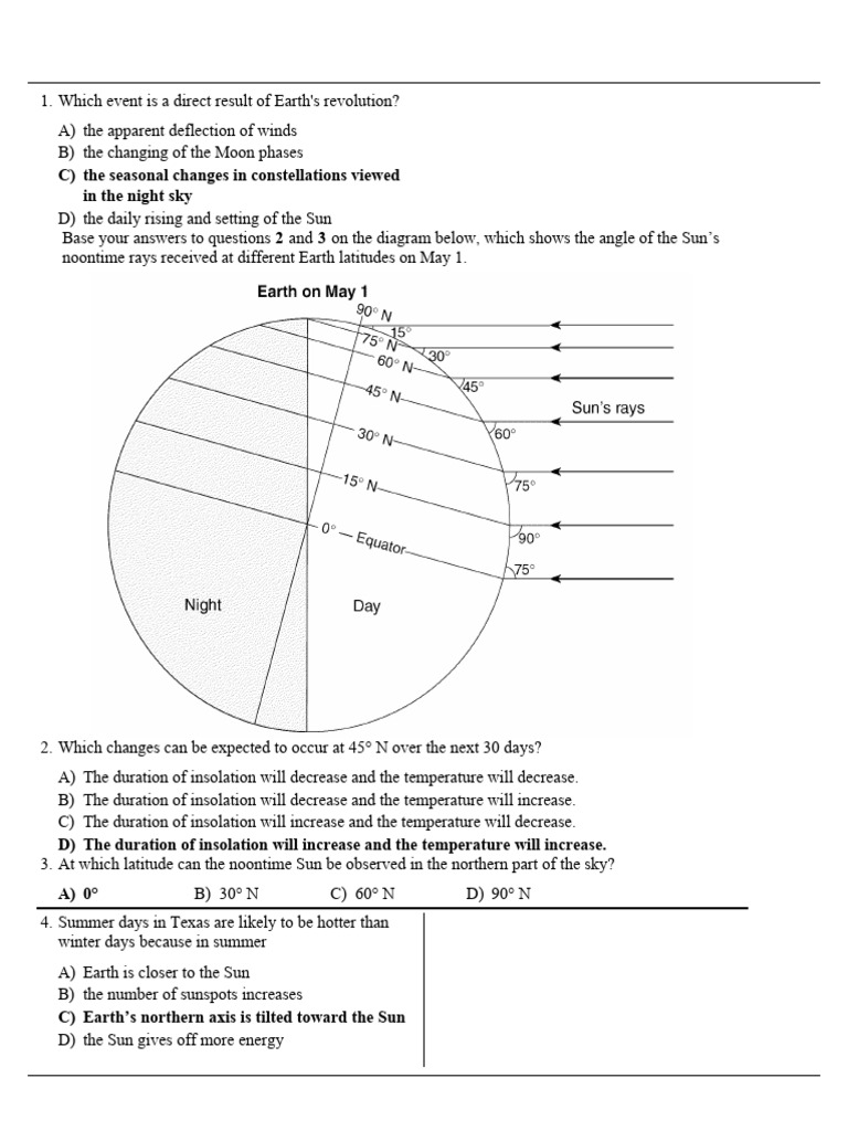 2 Sun and The Seasons Answers1 | PDF | Earth | Equator