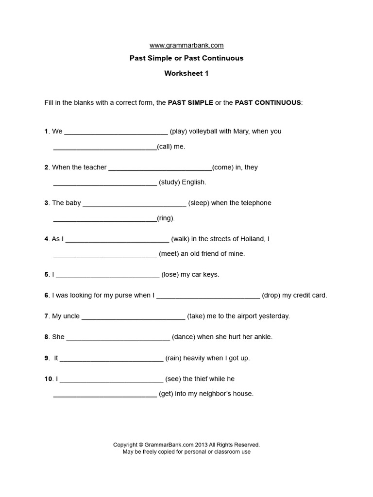 Past Simple Vs Past Continuous Worksheet | PDF