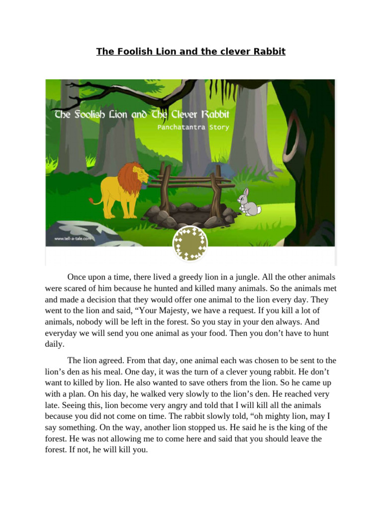 The Foolish Lion and The Clever Rabbit | PDF