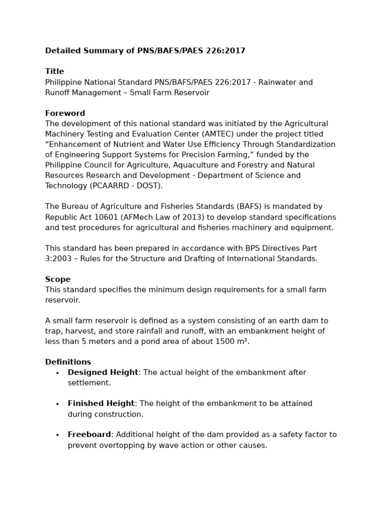 Small Farm Reservoir Standards PAES 226:2017 | PDF | Reservoir ...