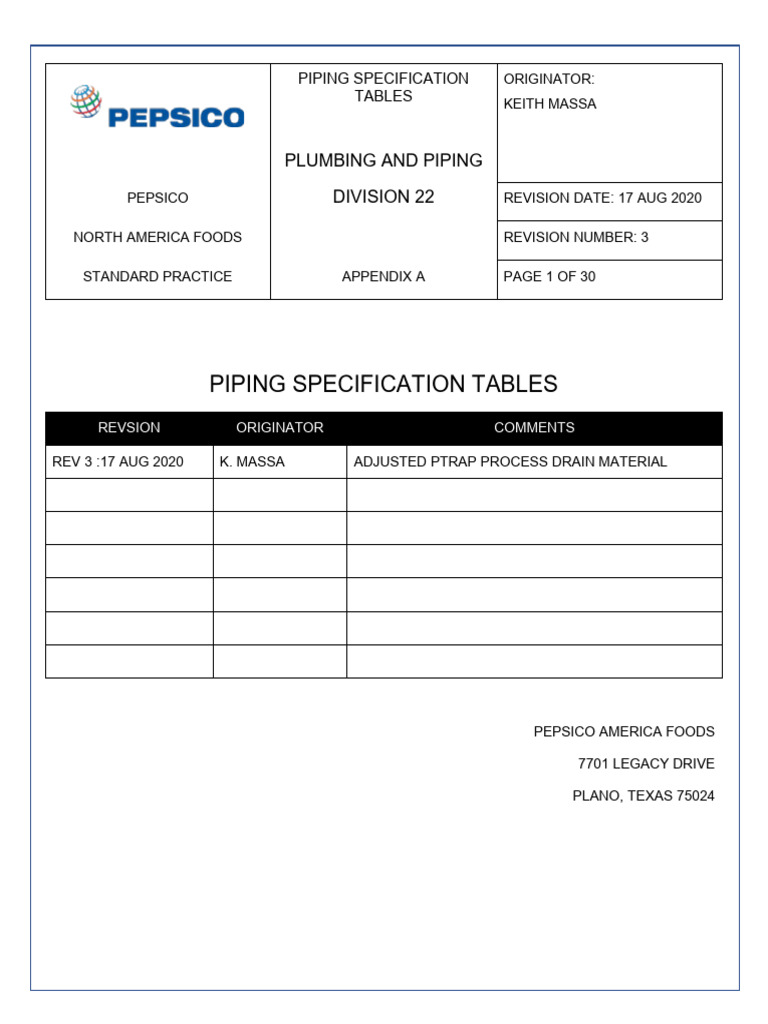 Appendix A - Piping Specification Tables | PDF | Pipe (Fluid Conveyance) | Industrial Processes