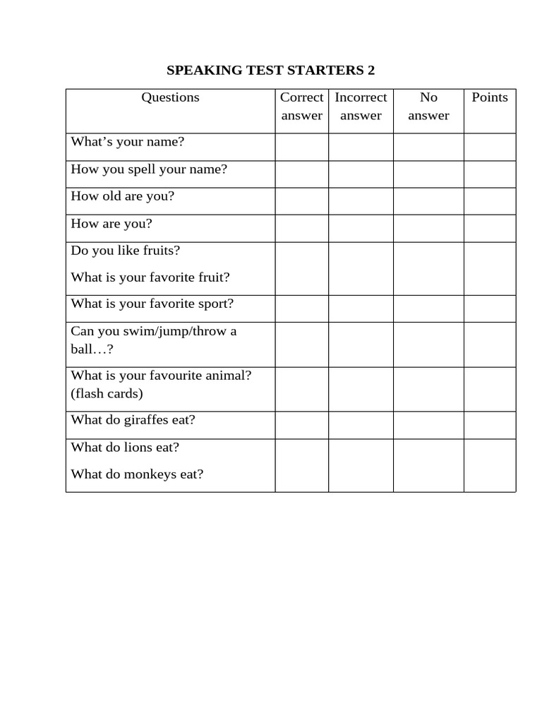 Speaking Test Starters 2 | PDF