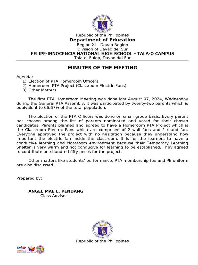 PTA Homeroom Project Accomplishment Report | PDF | Learning | Classroom