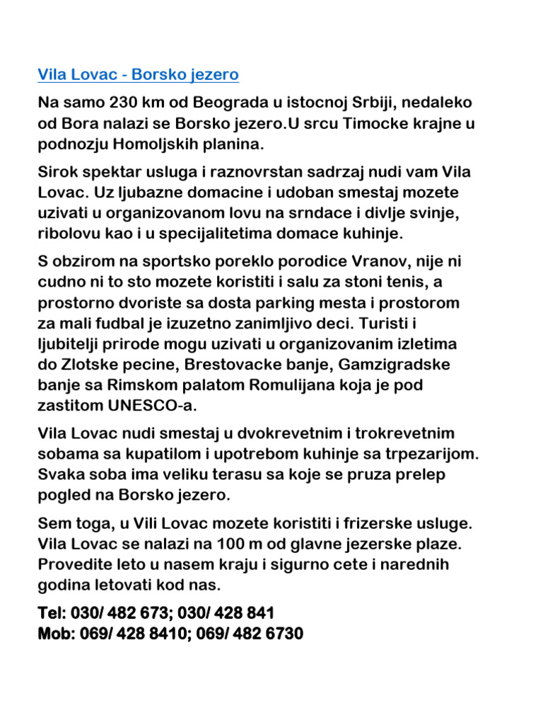 Borsko Jezero Lovac | PDF