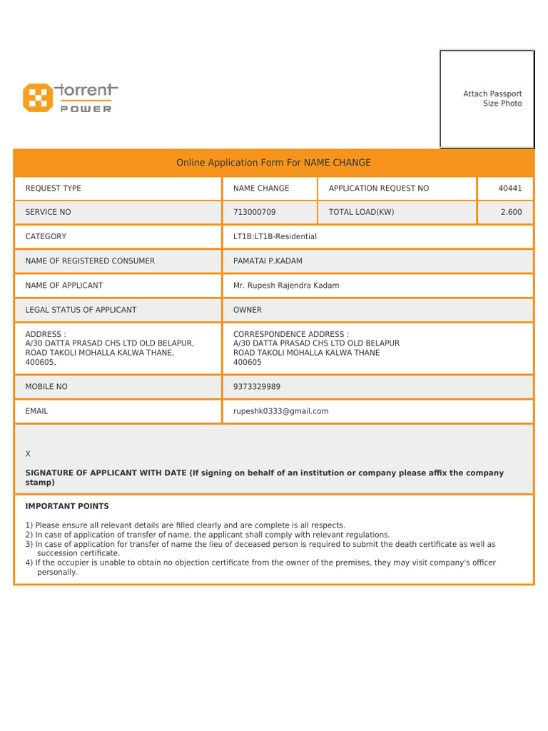 Torrent Name Change Form | PDF | Private Law | Common Law